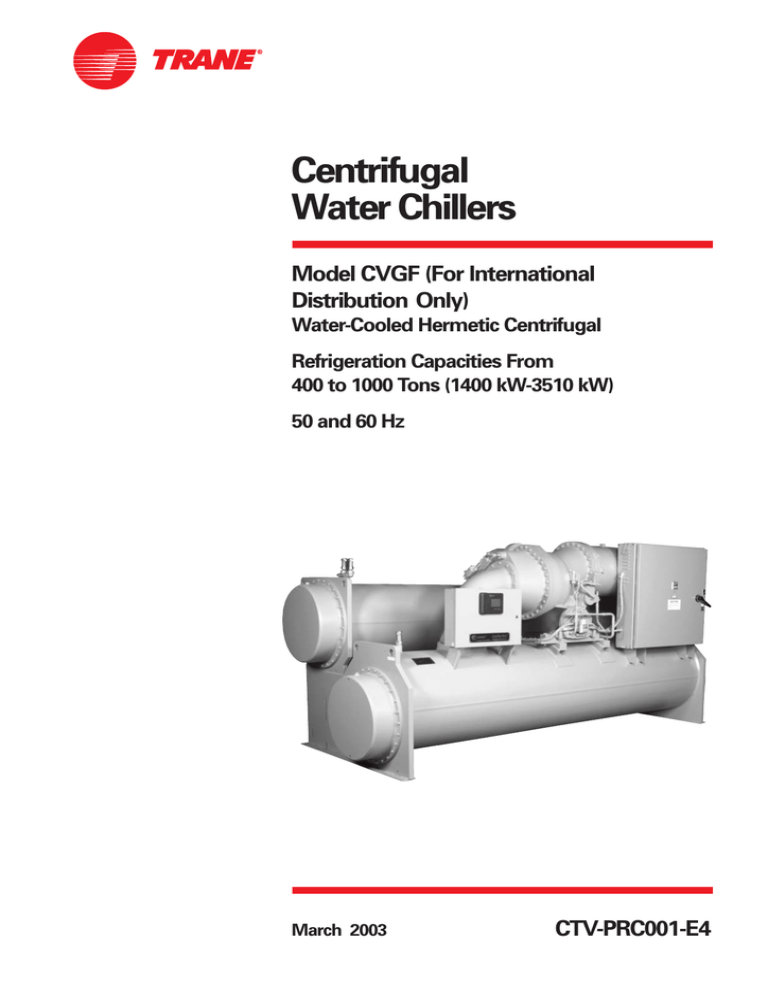 Trane CVGF Centrifugal Water Chiller Specs