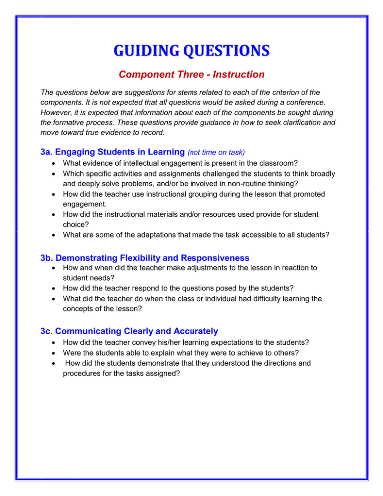 Instruction Guiding Questions: Student Engagement & Assessment