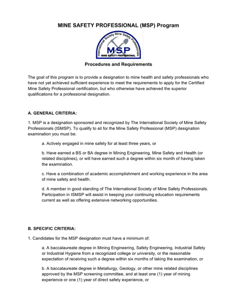 Mine Safety Professional (MSP) Application & Requirements