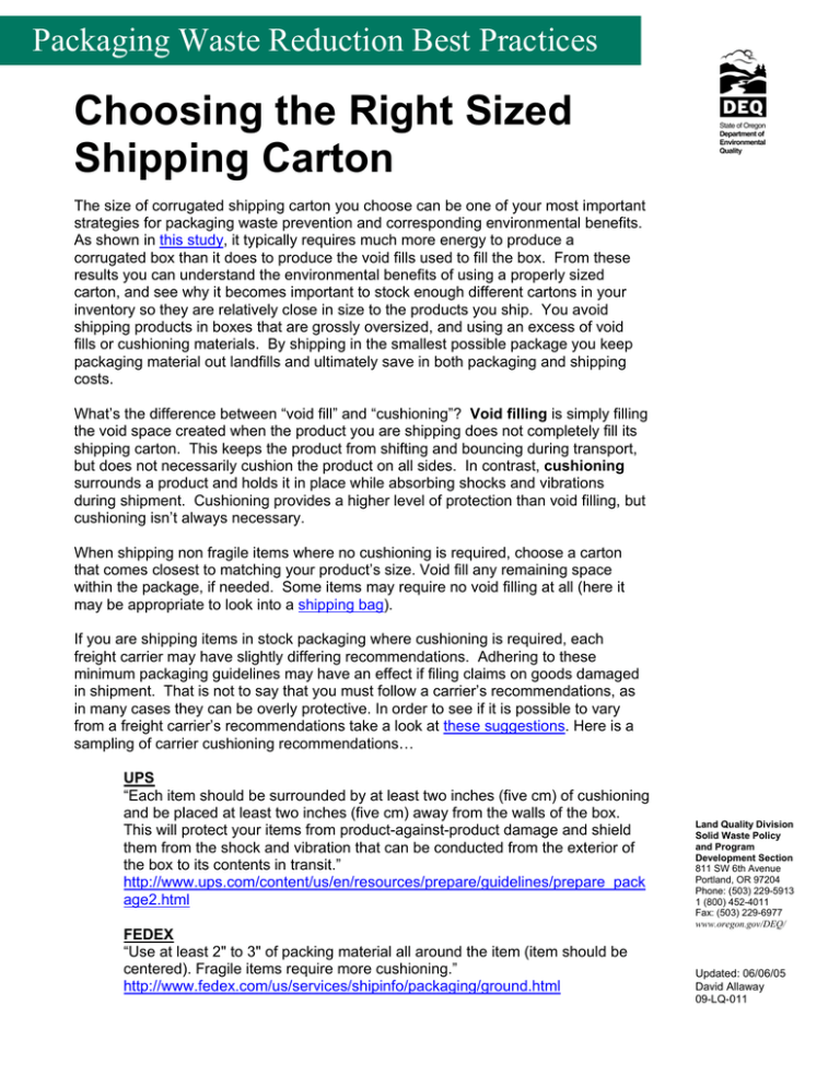 Choosing the right sized shipping carton