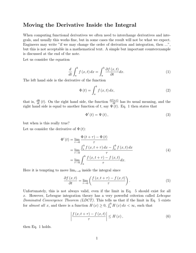 Moving the Derivative Inside the Integral