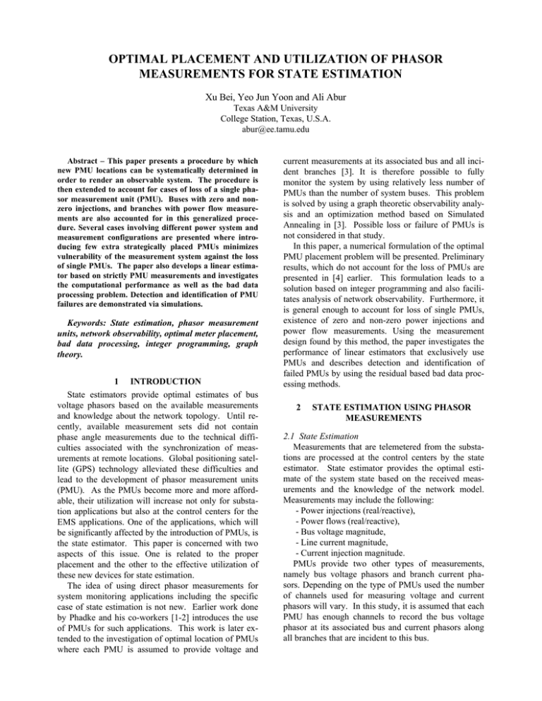 Optimal Placement And Utilization Of Phasor