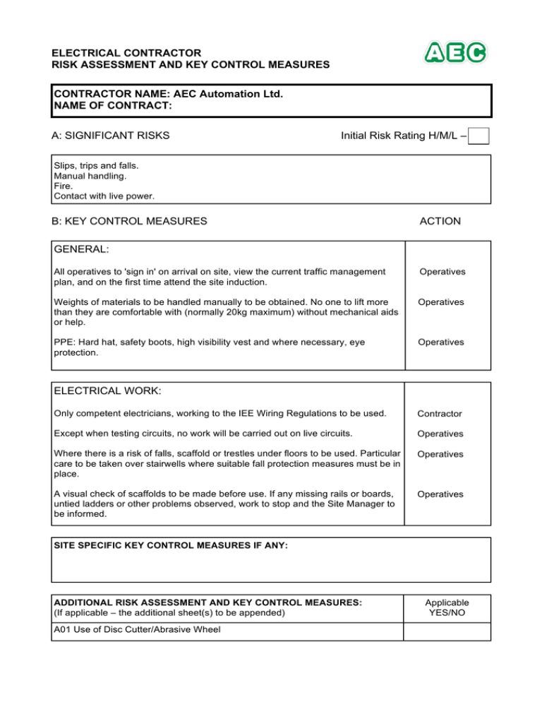 Electrical Risk Assessment & Method Statement - AEC Automation