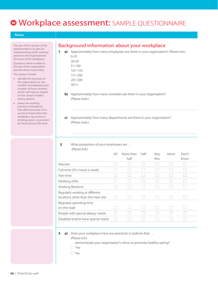Workplace Assessment Questionnaire: Health & Safety