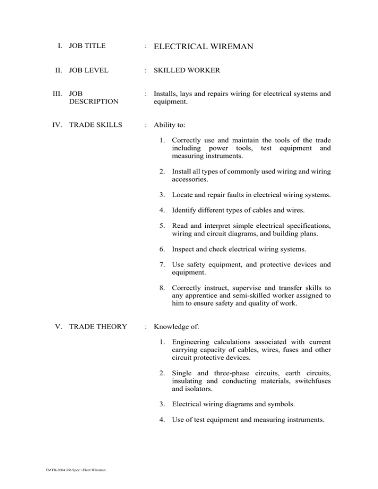 : ELECTRICAL WIREMAN