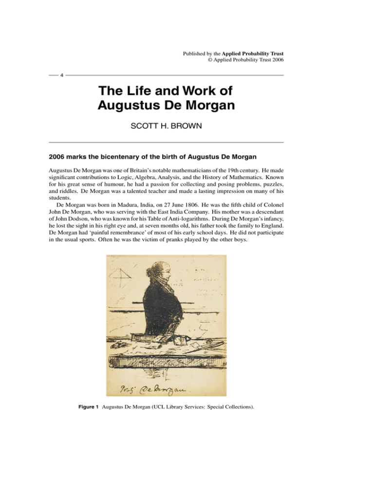 Augustus De Morgan: Life and Work