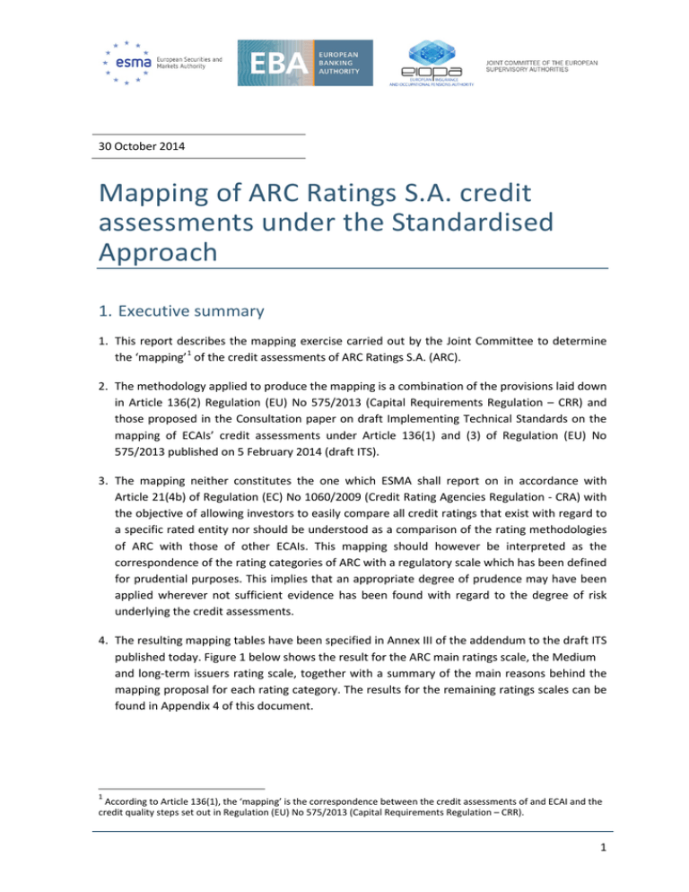 Mapping of ARC Ratings S.A. credit assessments under the