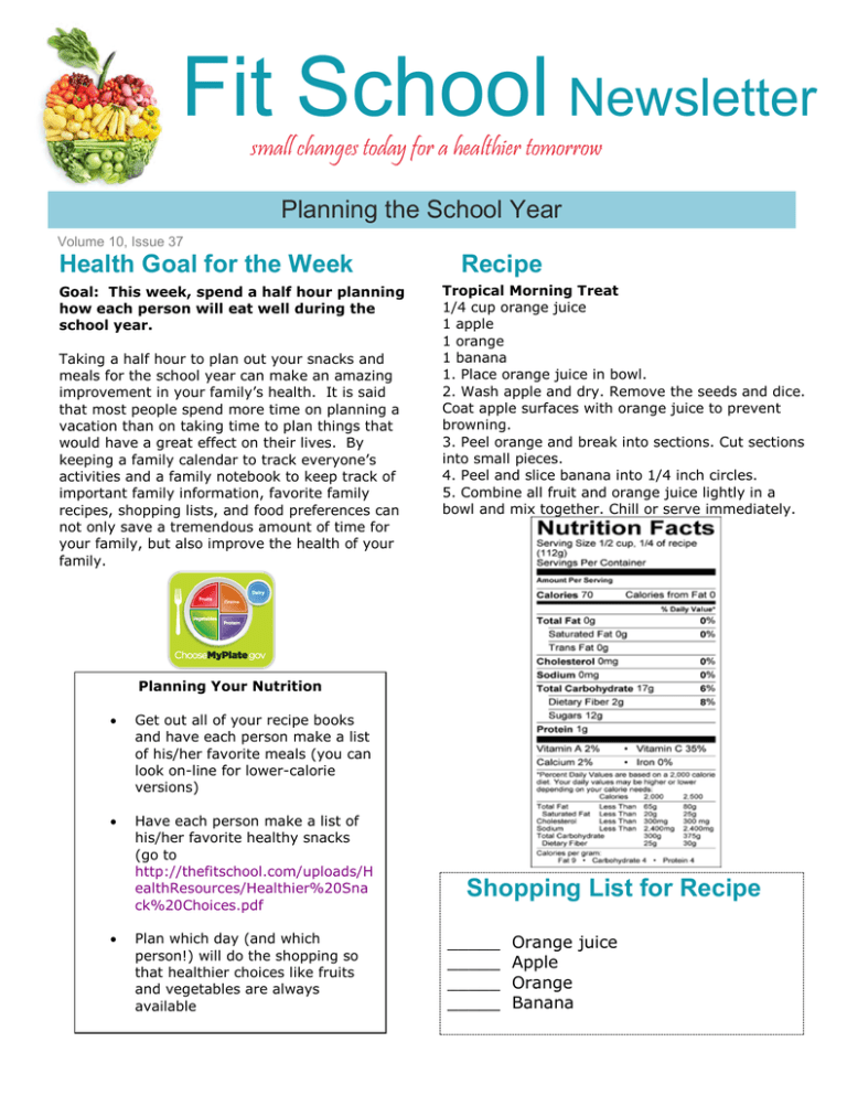 Family Health Newsletter: Nutrition & Exercise Planning