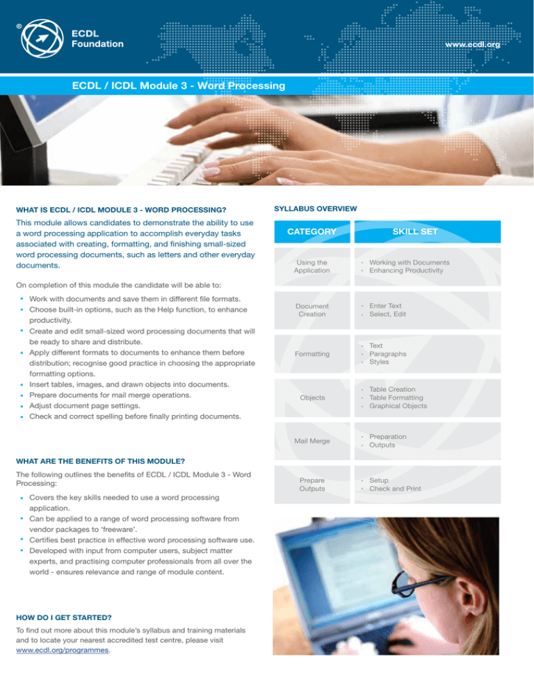 ECDL/ICDL Word Processing Module 3 Overview