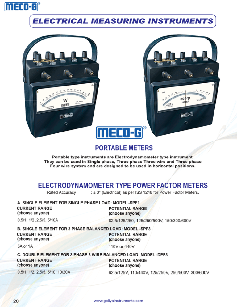 Electrodynamometer Portable Meters: Power Factor & Wattmeters