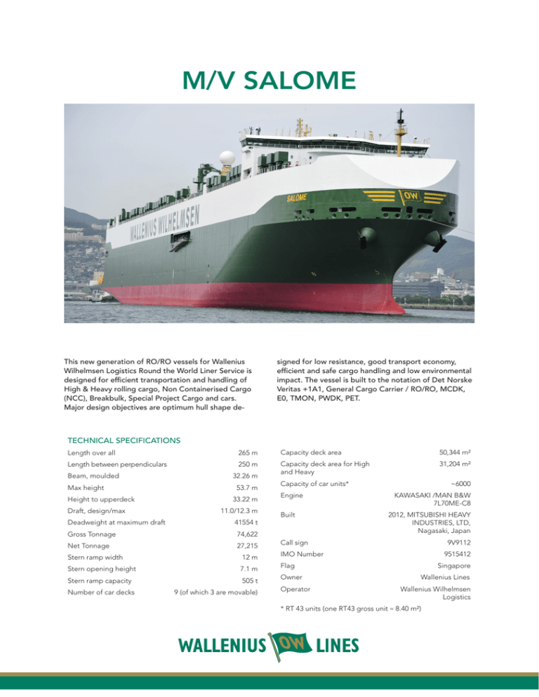 M/V SALOME Technical Specifications - RO/RO Vessel