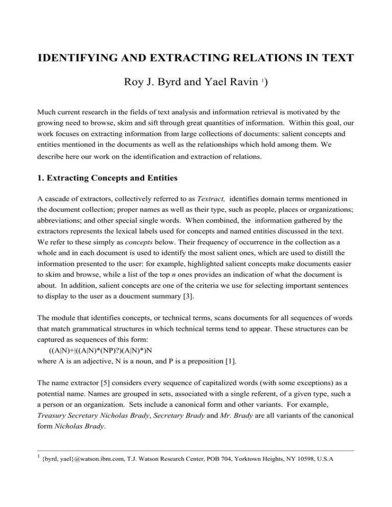 Identifying And Extracting Relations In Text