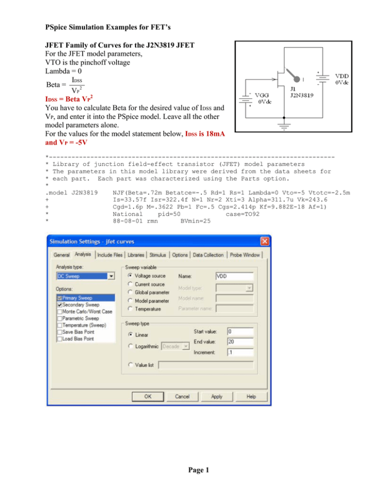 PSpice FET Simulation Examples: JFET & MOSFET Models