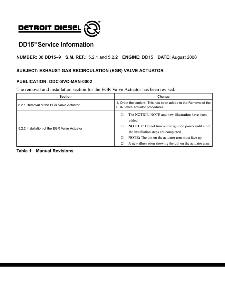 DD15 EGR Valve Actuator Service Manual Revision