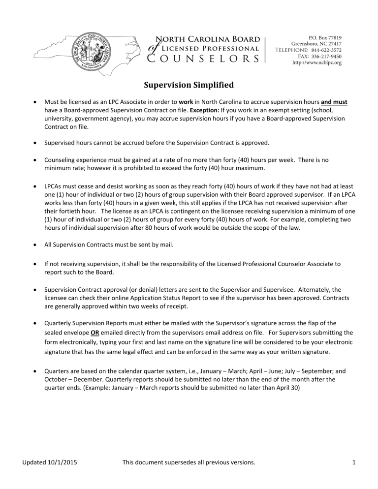 Supervision Simplified - North Carolina Board of Licensed