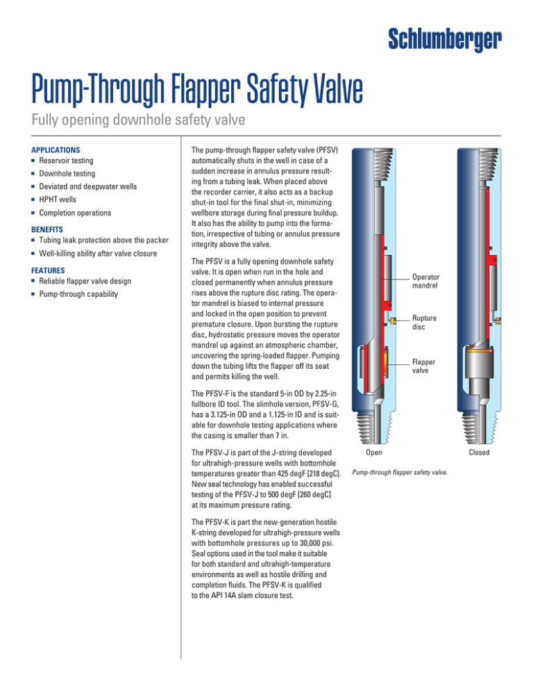 Pump-Through Flapper Safety Valve (PFSV) Datasheet