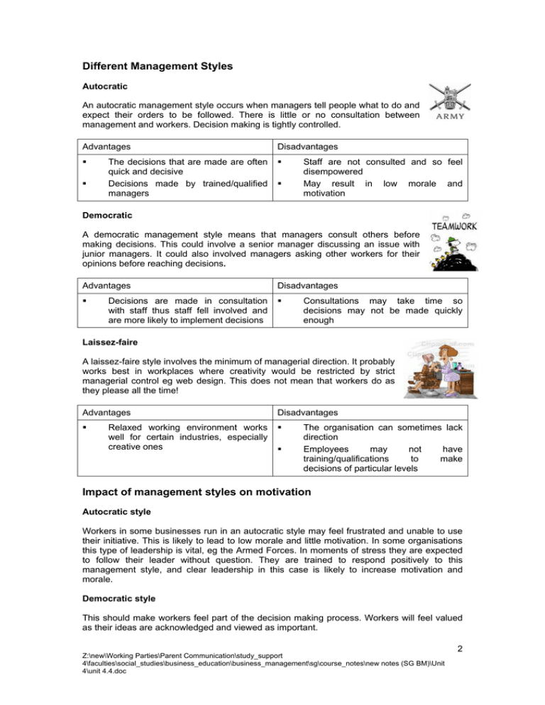 Different Management Styles