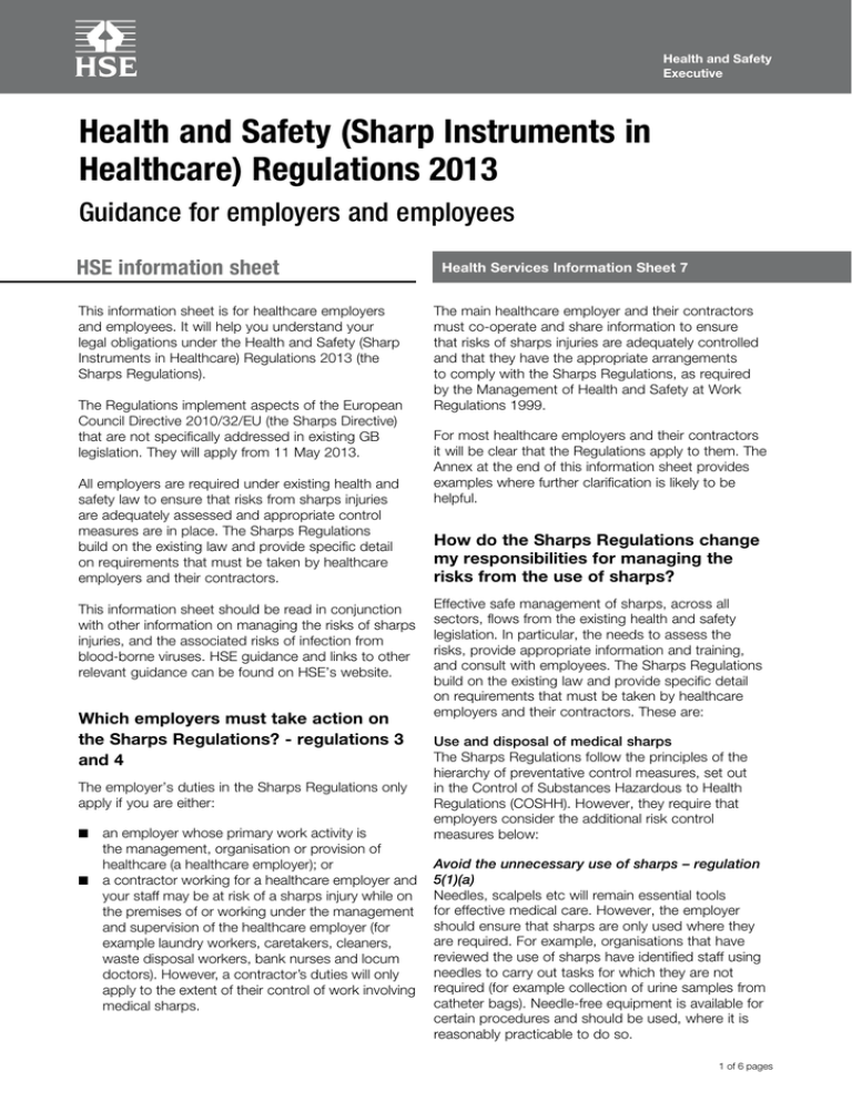 Sharps Regulations Healthcare: Guidance for Employers & Employees