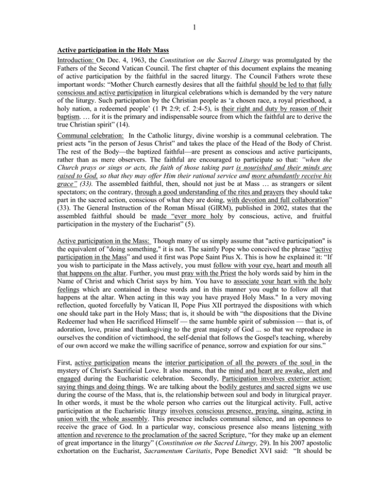 17 – Active participation in the Holy Mass