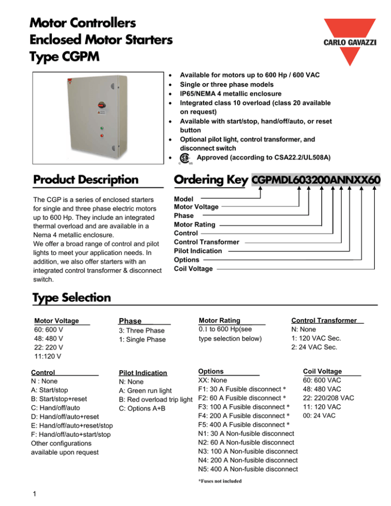 Motor Controller Enclosed Starters