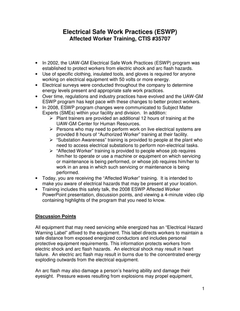 Electrical Safe Work Practices (ESWP) Training