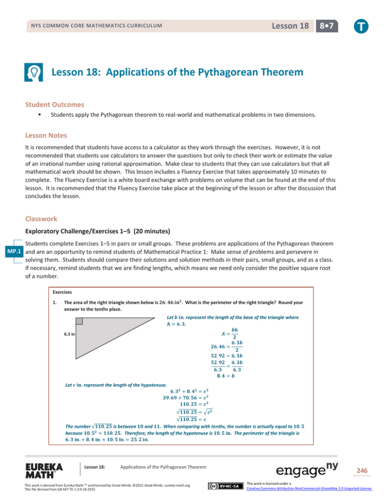 Lesson 18: Applications of the Pythagorean Theorem