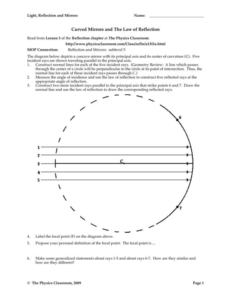 Curved Mirrors & Reflection Worksheet: Physics Classroom