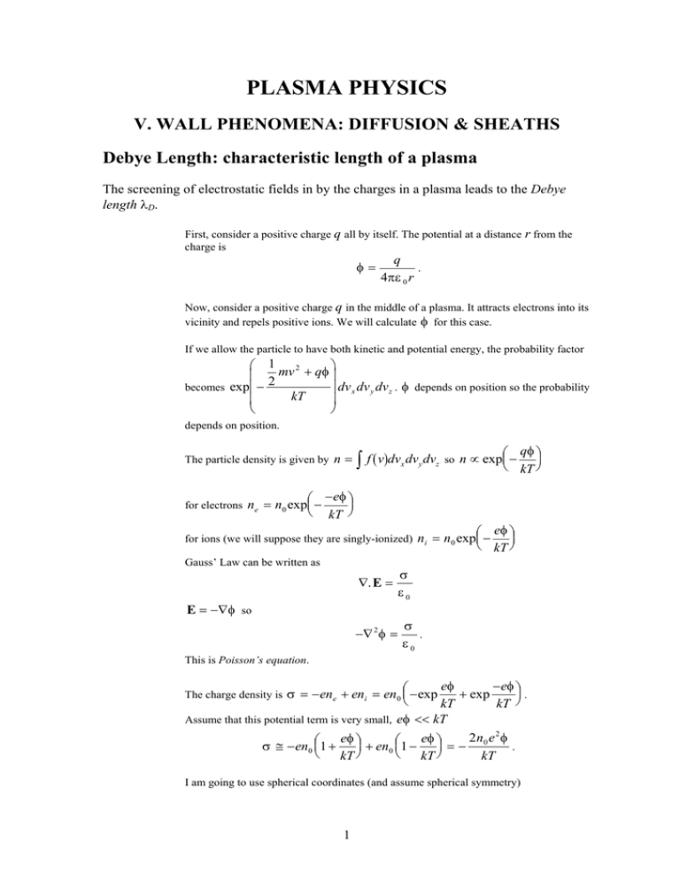 Plasma Physics: Diffusion & Sheaths - Lecture Notes