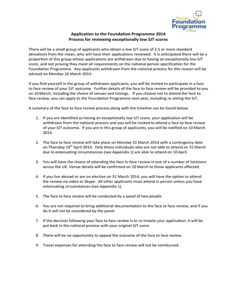 Foundation Programme 2014: Low SJT Score Review Process