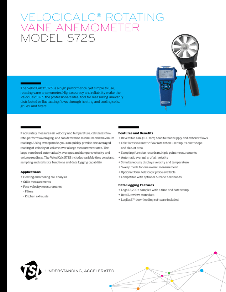 VelociCalc 5725 Rotating Vane Anemometer Datasheet