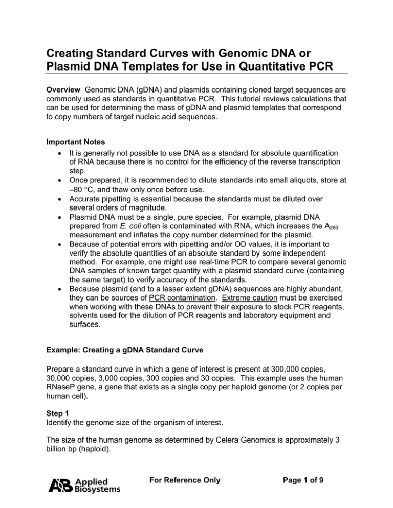 qPCR Standard Curves: gDNA & Plasmid DNA Templates