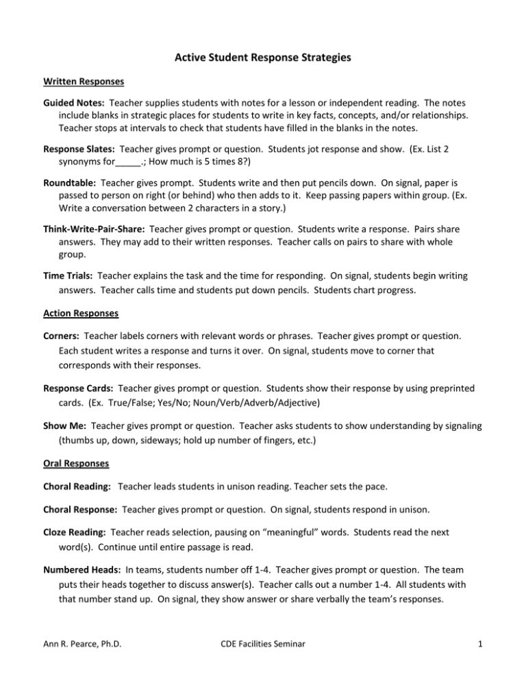 Active Student Response Strategies