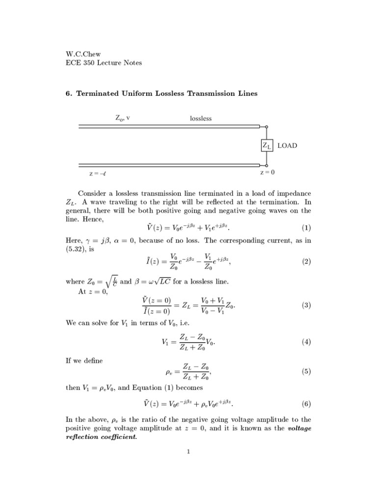 6. Terminated Uniform Lossless Transmission Lines