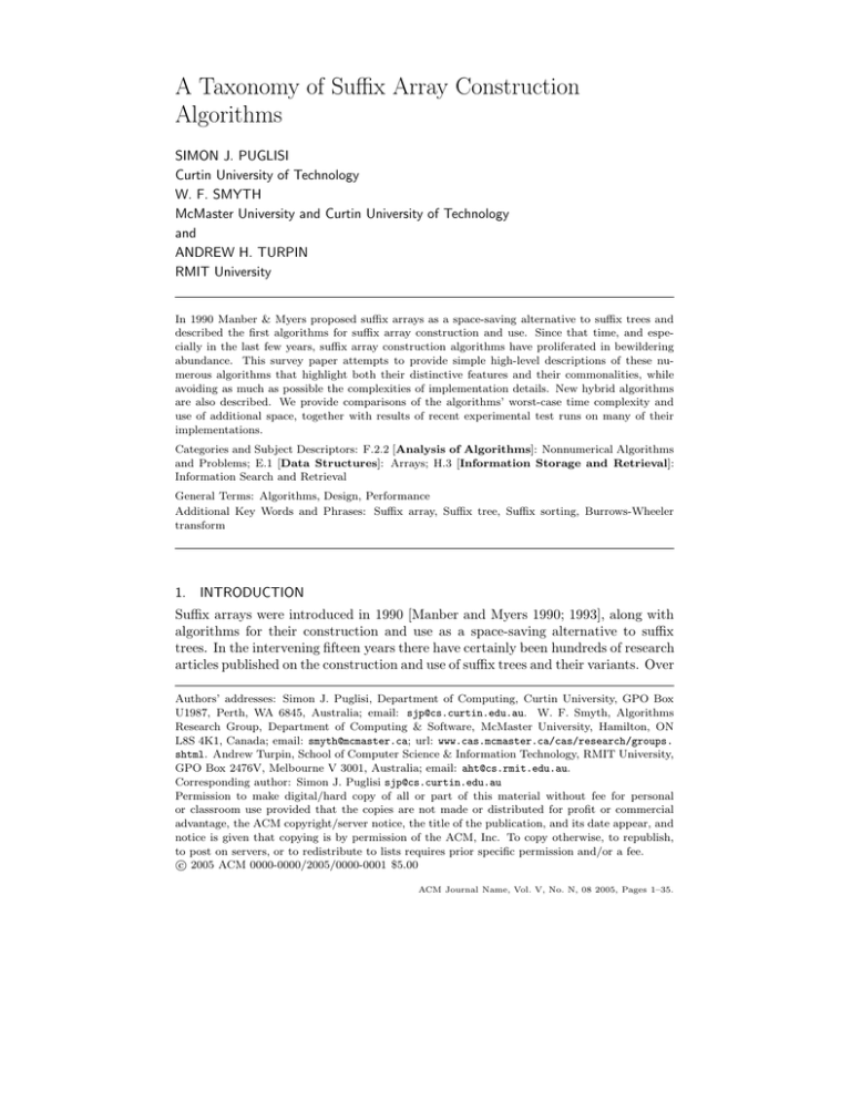 A Taxonomy Of Suffix Array Construction Algorithms