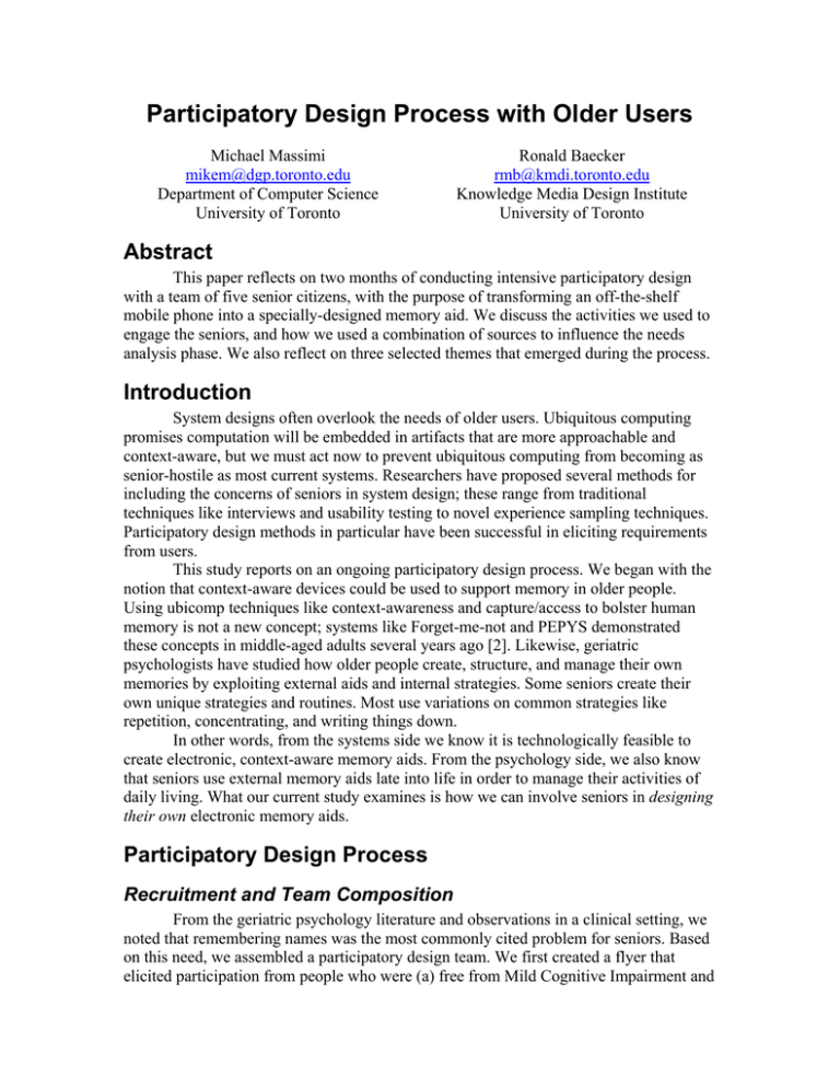 Participatory Design Process with Older Users