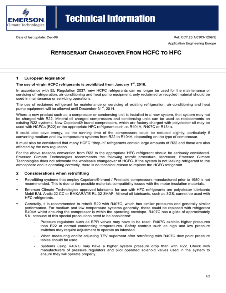 Technical Information - Emerson Climate Technologies