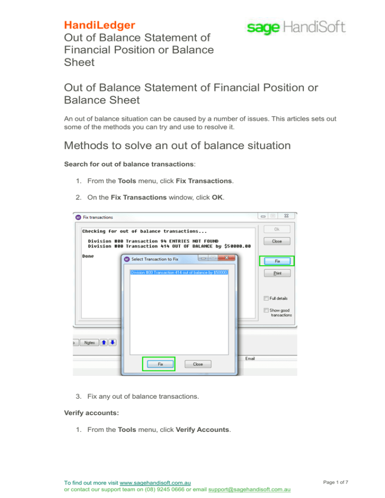 HandiLedger: Fix Out of Balance Financial Statements