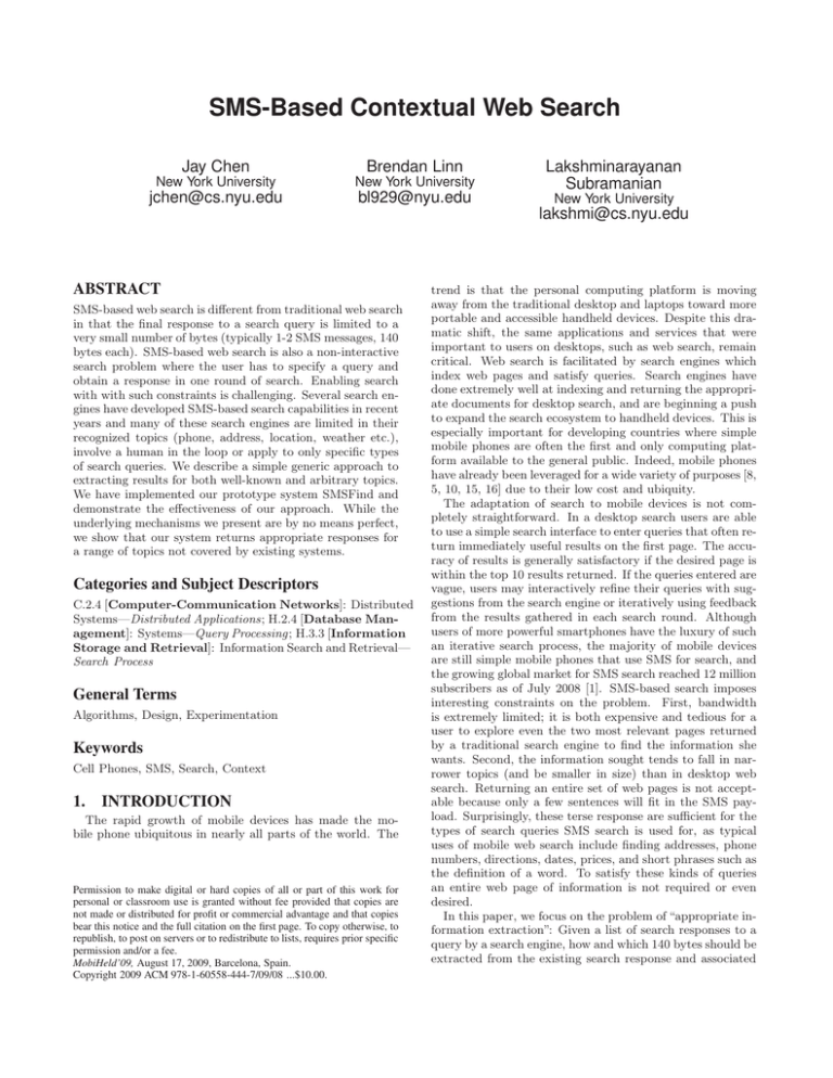 SMS-Based Contextual Web Search