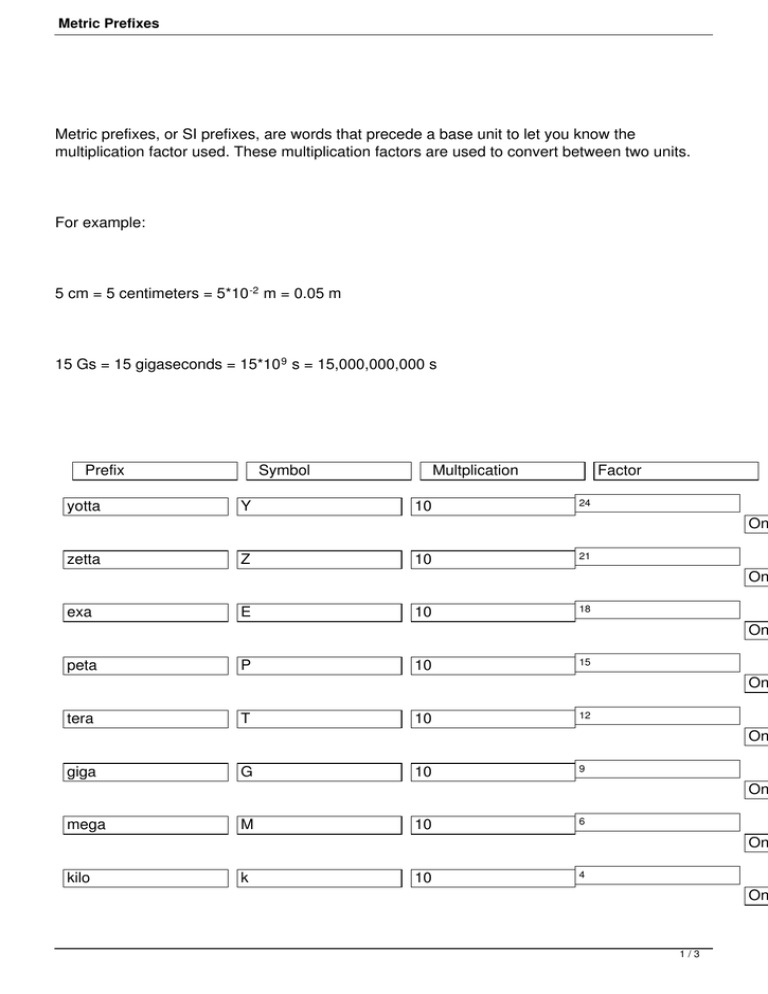 Metric Prefixes