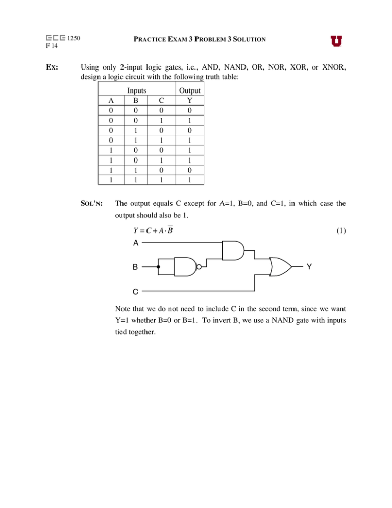 Digital Logic Design Exam Solution: 2-Input Gate Circuit