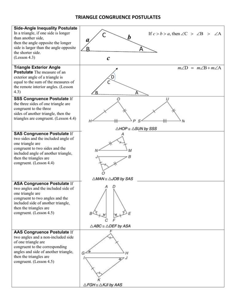 Triangle Congruence Postulates Worksheet