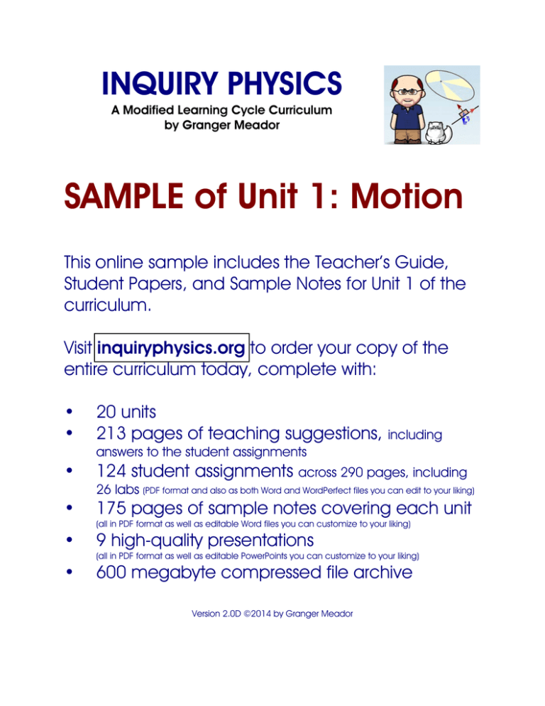 Inquiry Physics: Motion Unit Sample - Teacher & Student Guide