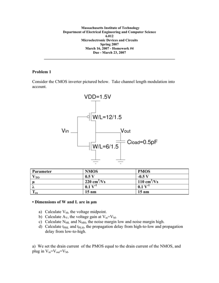 CMOS Inverter & NMOS Circuit Homework - MIT 6.012
