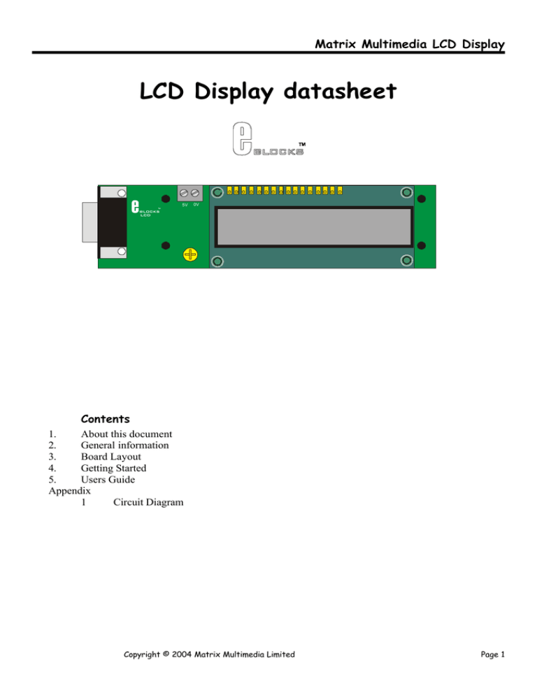 Matrix Multimedia LCD Display Datasheet