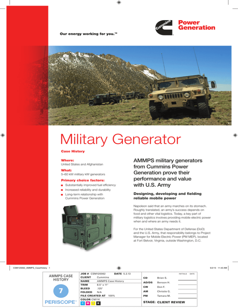 Cummins AMMPS Military Generator Case History