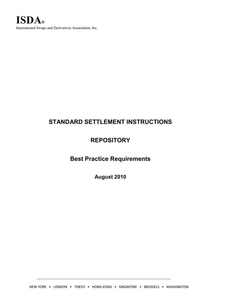 SSI Repository Best Practices: Standard Settlement Instructions