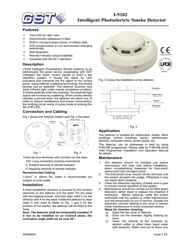 I-9102 Smoke Detector Data Sheet | GST Fire Alarm System