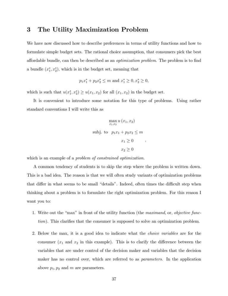 Utility Maximization Problem: Economics Lecture Notes