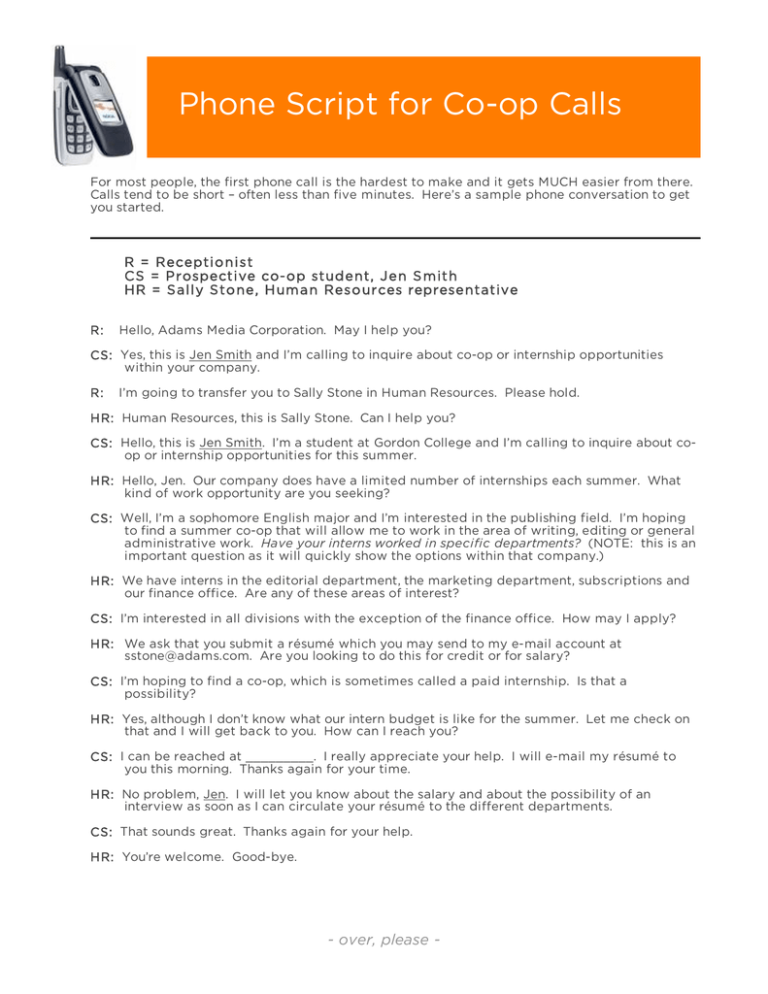 Co-op Call Phone Script: Internship Inquiry Guide
