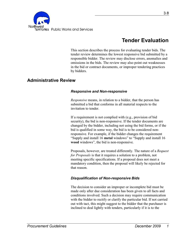 Tender Evaluation Government Procurement Guidelines